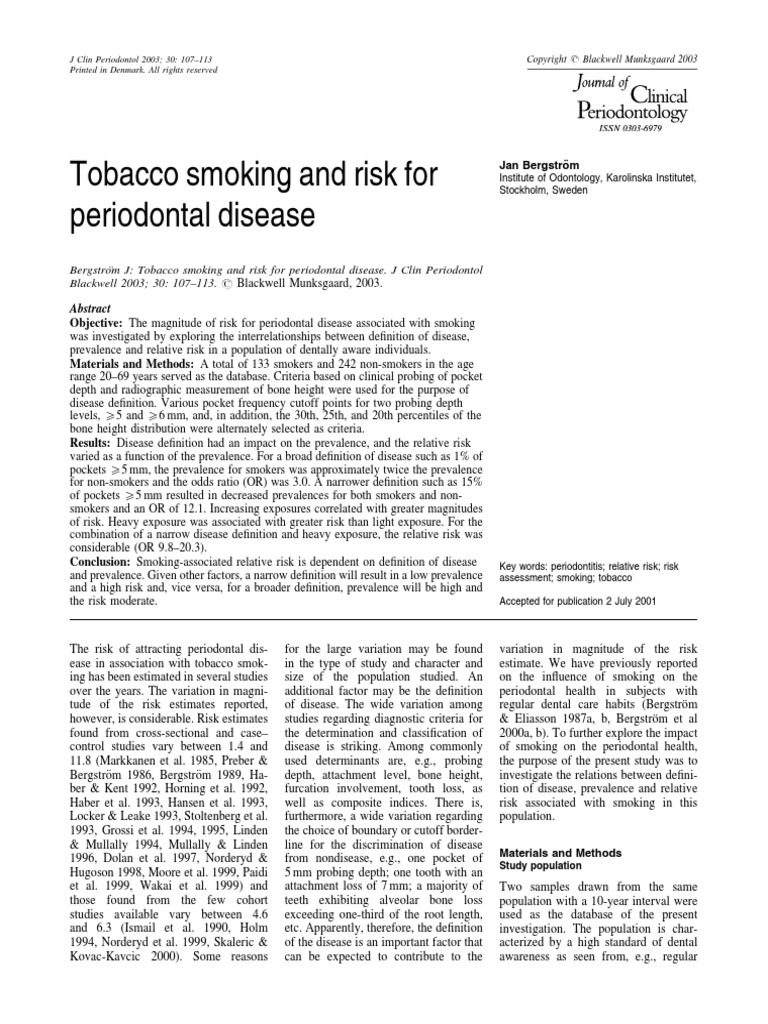 Tobacco Smoking and Risk For Periodontal Disease | PDF | Reference ...