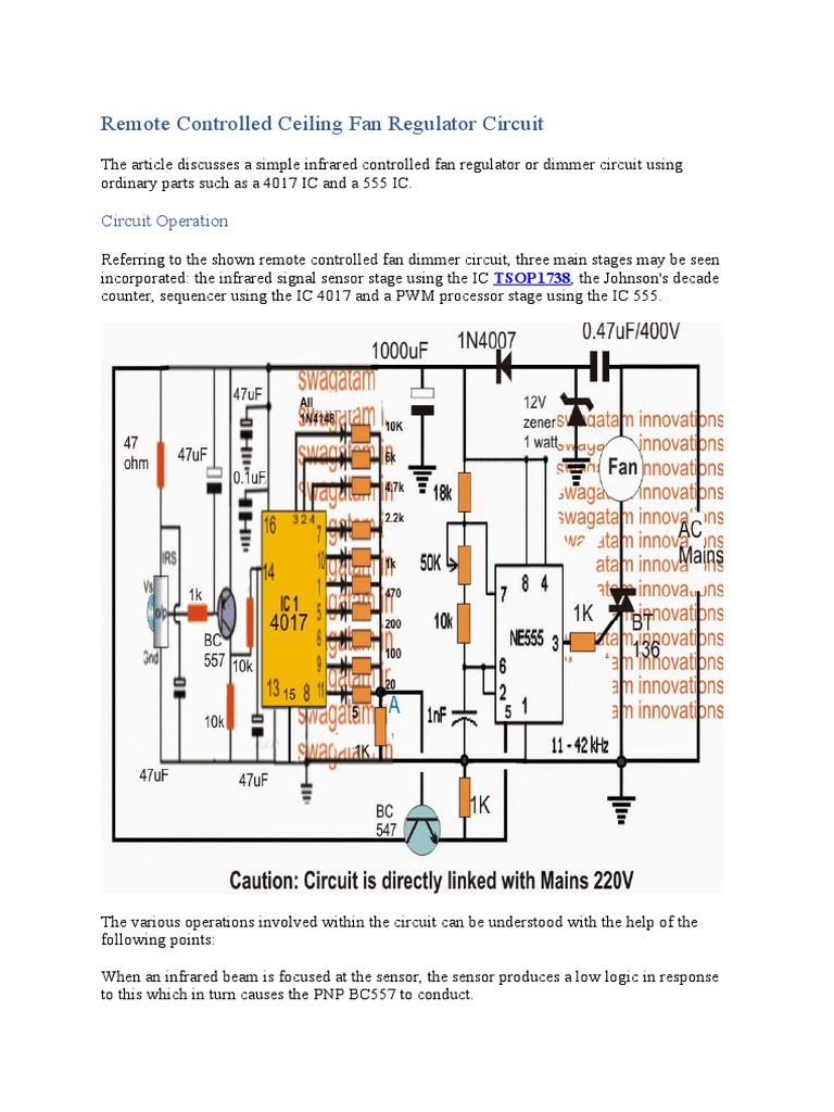 Remote Controlled Ceiling Fan Regulator Circuit | PDF