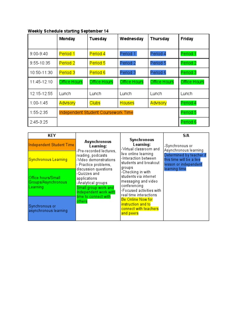 Weekly Schedule Starting September 14 | PDF | Education Theory | Pedagogy