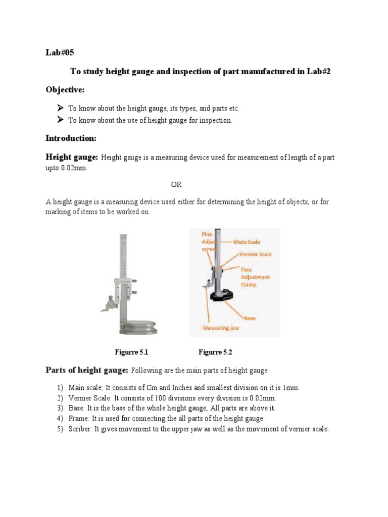 Lab#05 To Study Height Gauge and Inspection of Part Manufactured in Lab ...
