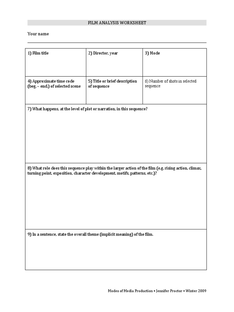 Film Analysis Worksheet Your Name: Modes of Media Production - Jennifer ...