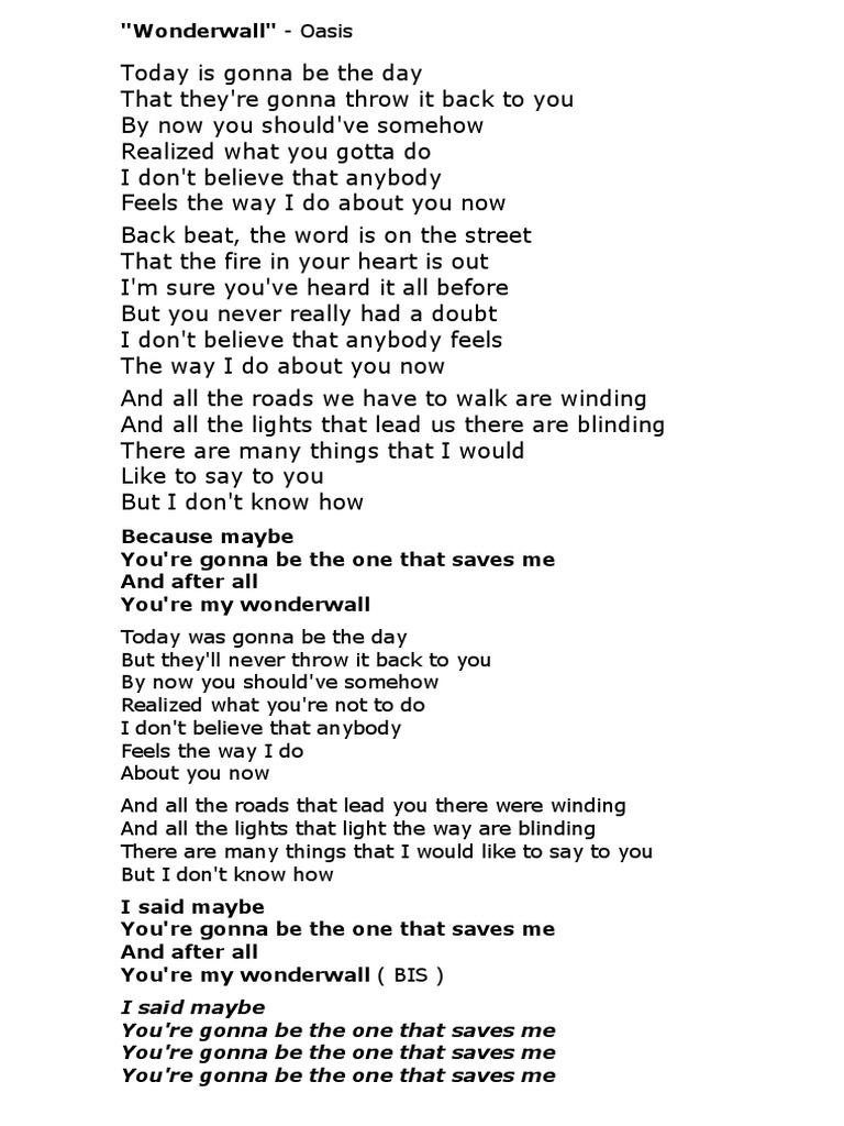 Wonderwall Lyrics | PDF