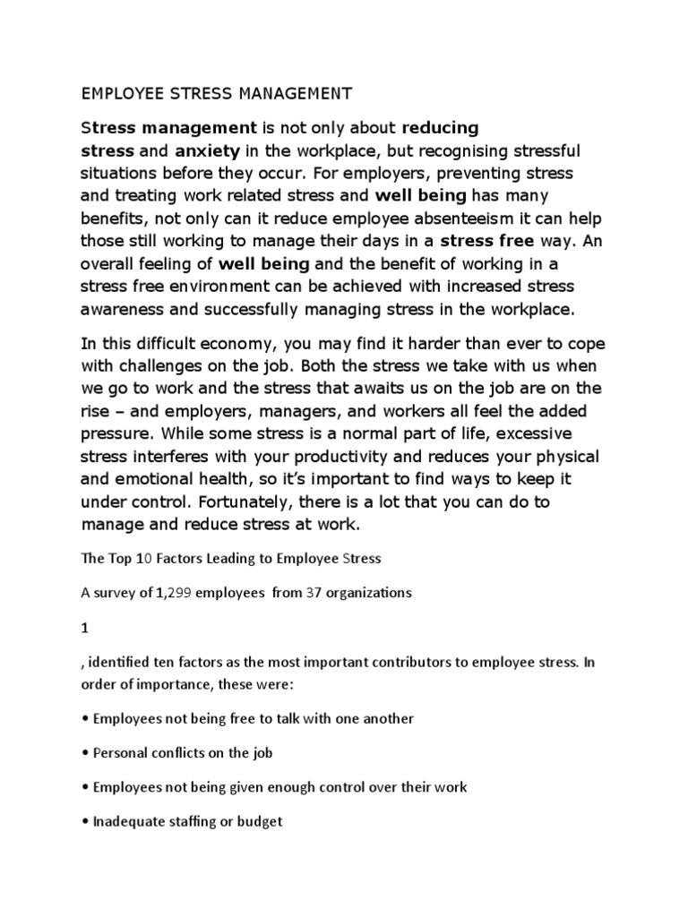 Stress and Anxiety in The Workplace, But Recognising Stressful | PDF ...