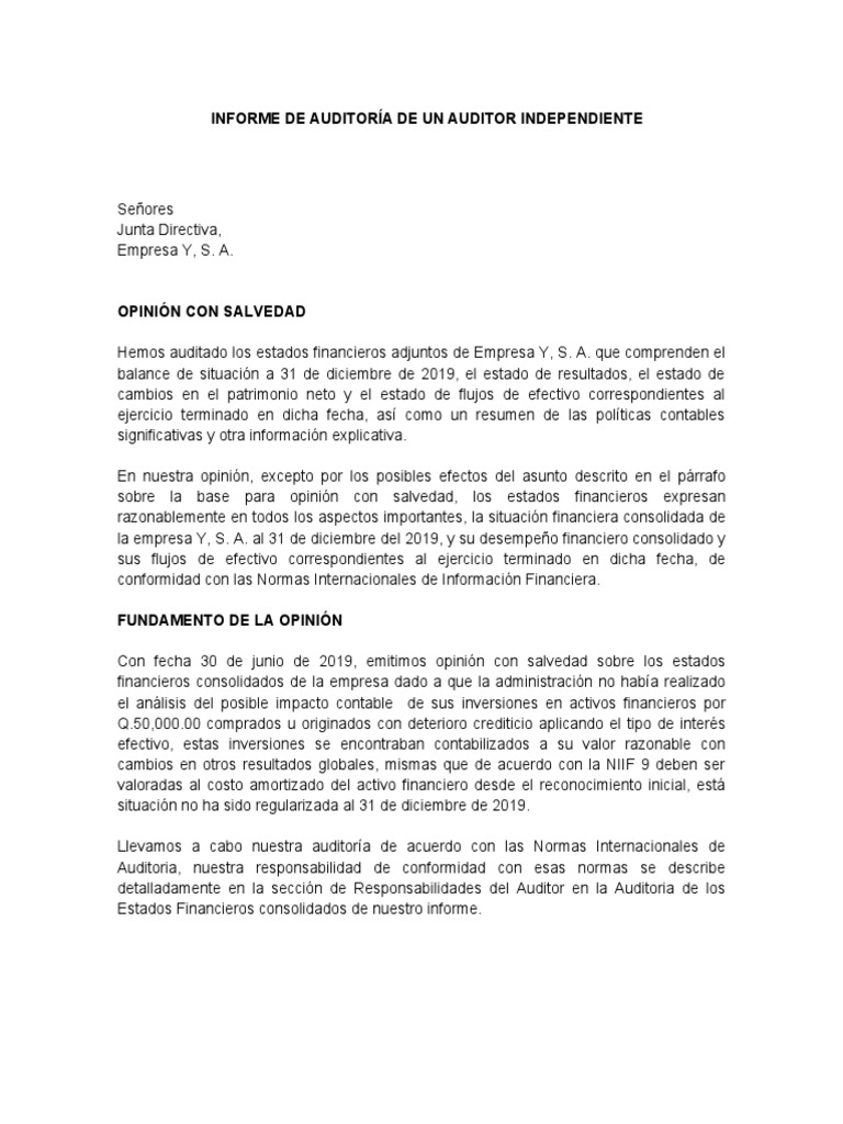 Informe (Opinion Salvedades) | PDF | Auditoría | Contralor