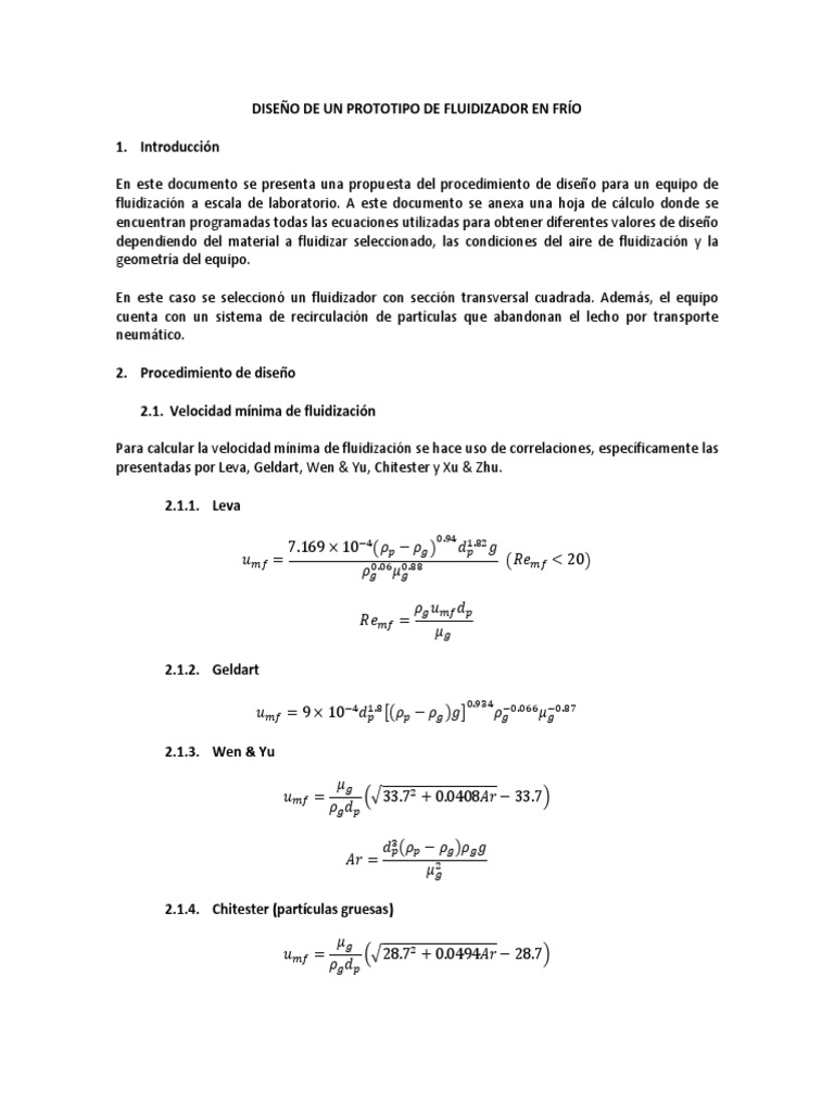 Diseño de Un Prototipo de Fluidizador en Frío | PDF | Numero Reynolds ...