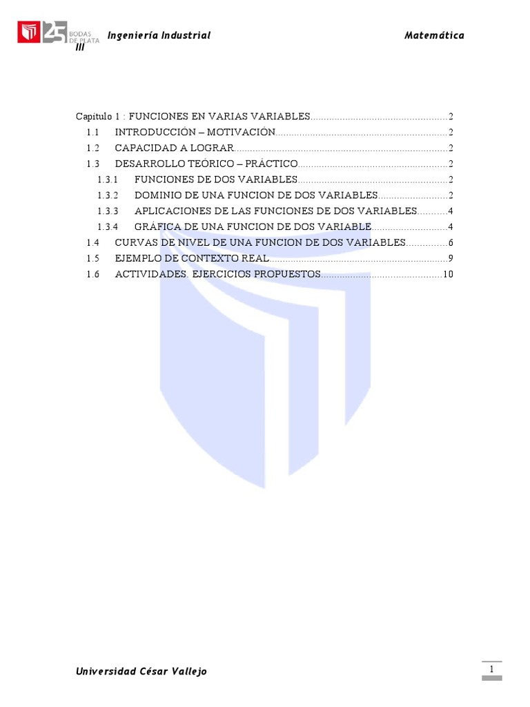 Funciones en Varias Variables | PDF | Función (Matemáticas) | Curva