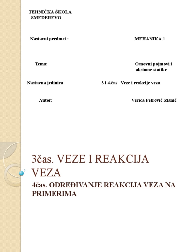 3i 4. Veze I Reakcija Veza | PDF