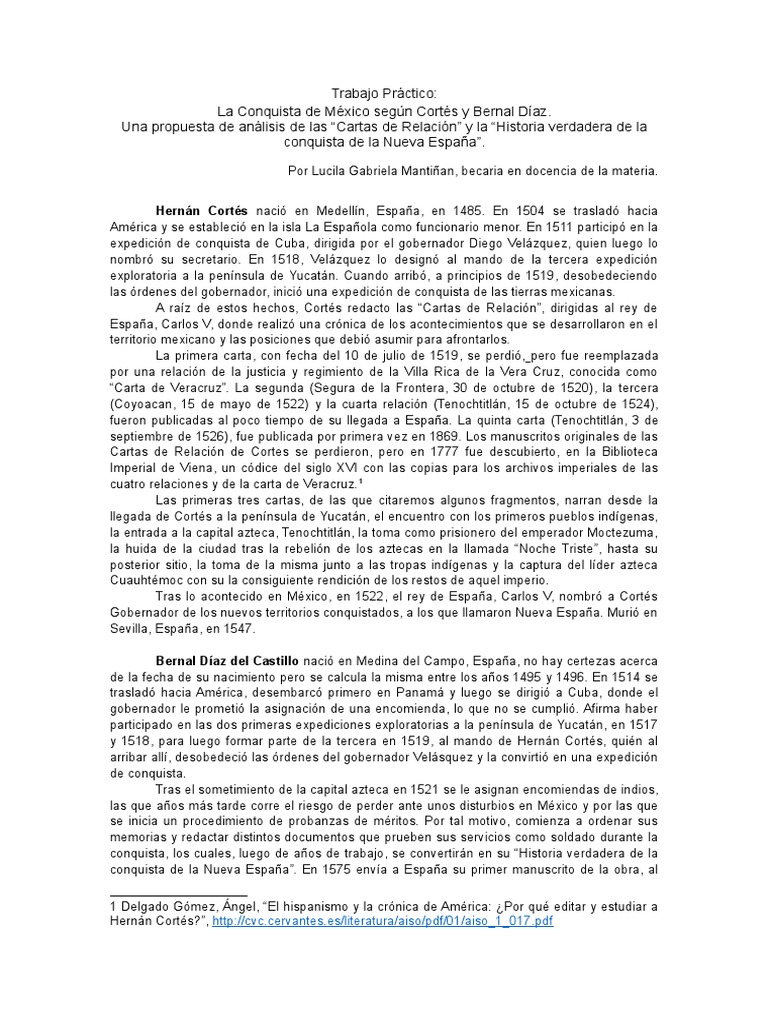 Trabajo Práctico - Conquista, Cartas de Cortes y Bernal Díaz Del ...
