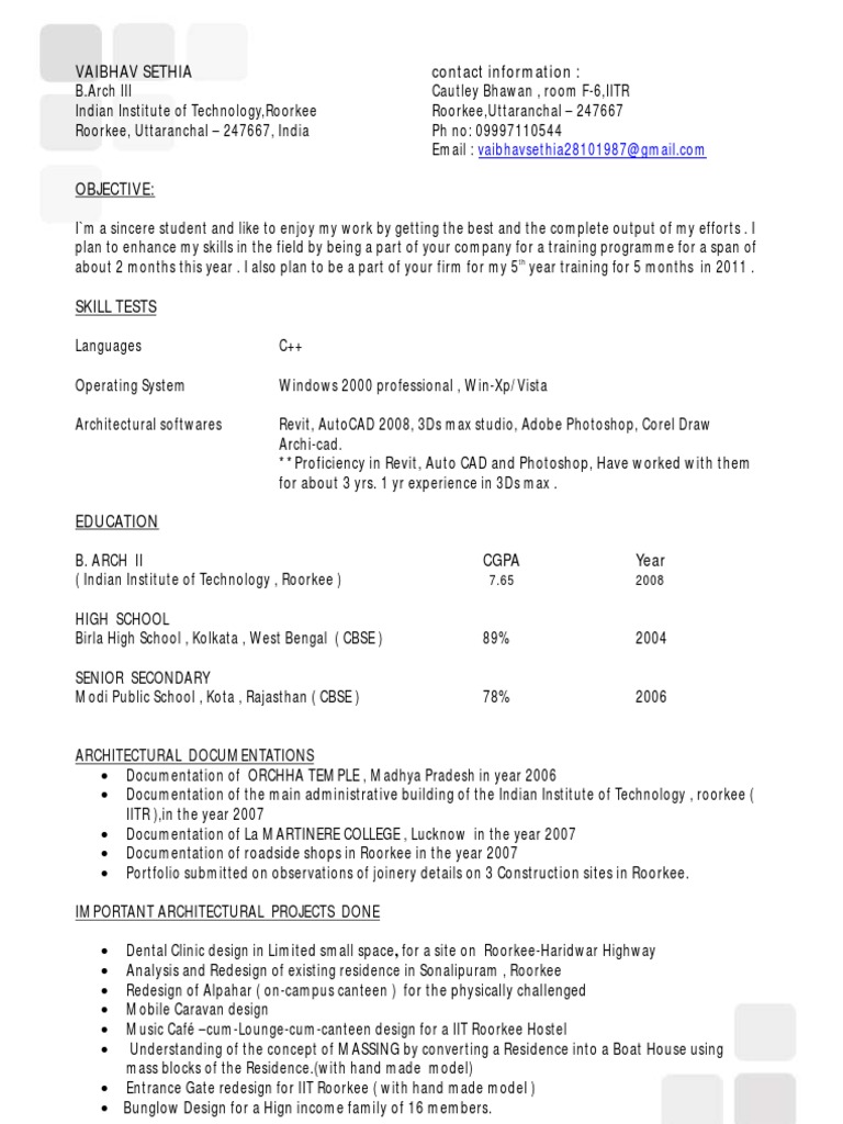 IIT Roorkee Student Resume | PDF