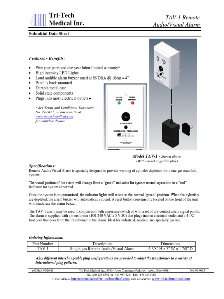 99-0485 REV A Remote TAV-1 Alarm | PDF | Ac Power Plugs And Sockets ...
