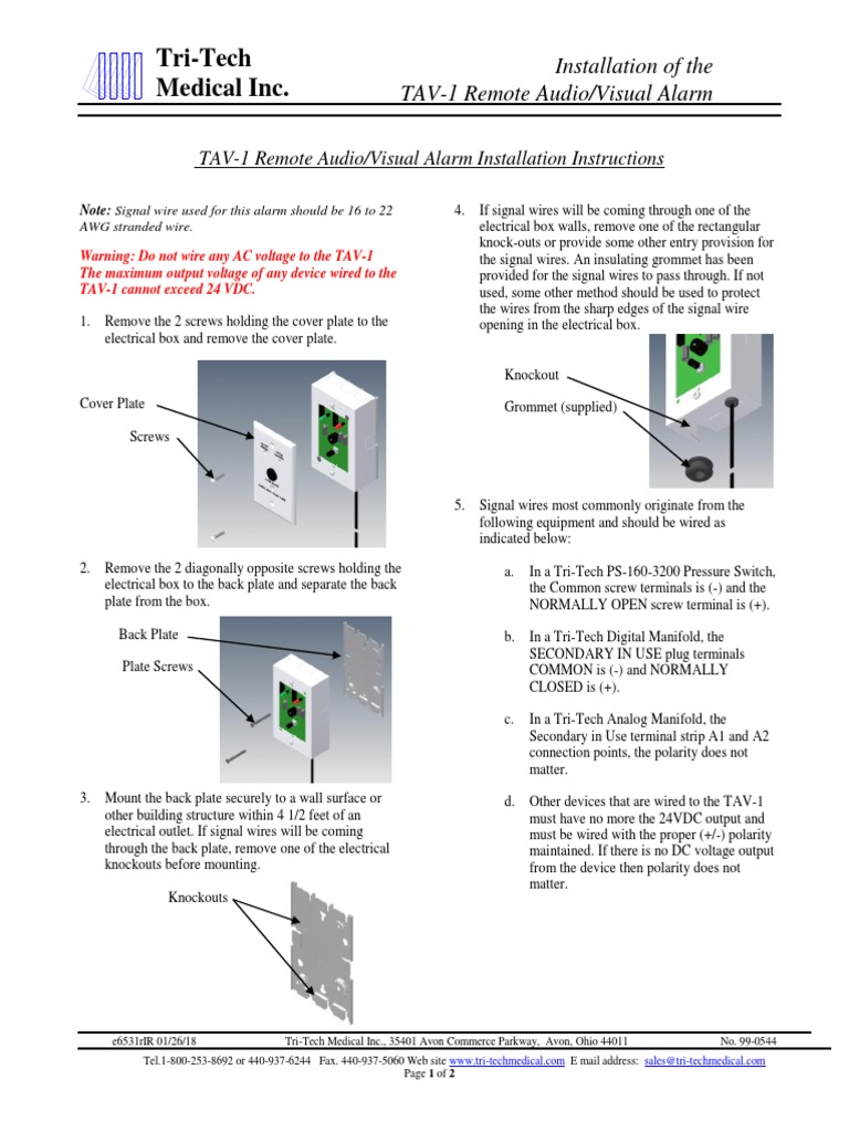 Tri-Tech Medical Inc.: TAV-1 Remote Audio/Visual Alarm Installation ...