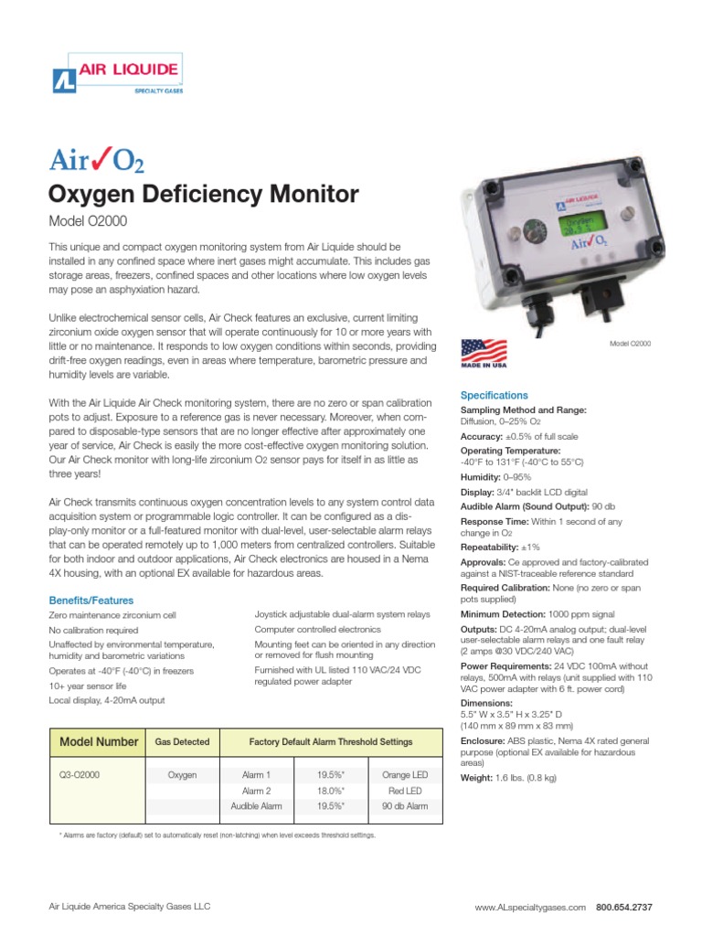 Model O2000 Air Check Oxygen Deficiency Monitor | PDF | Relay | Oxygen