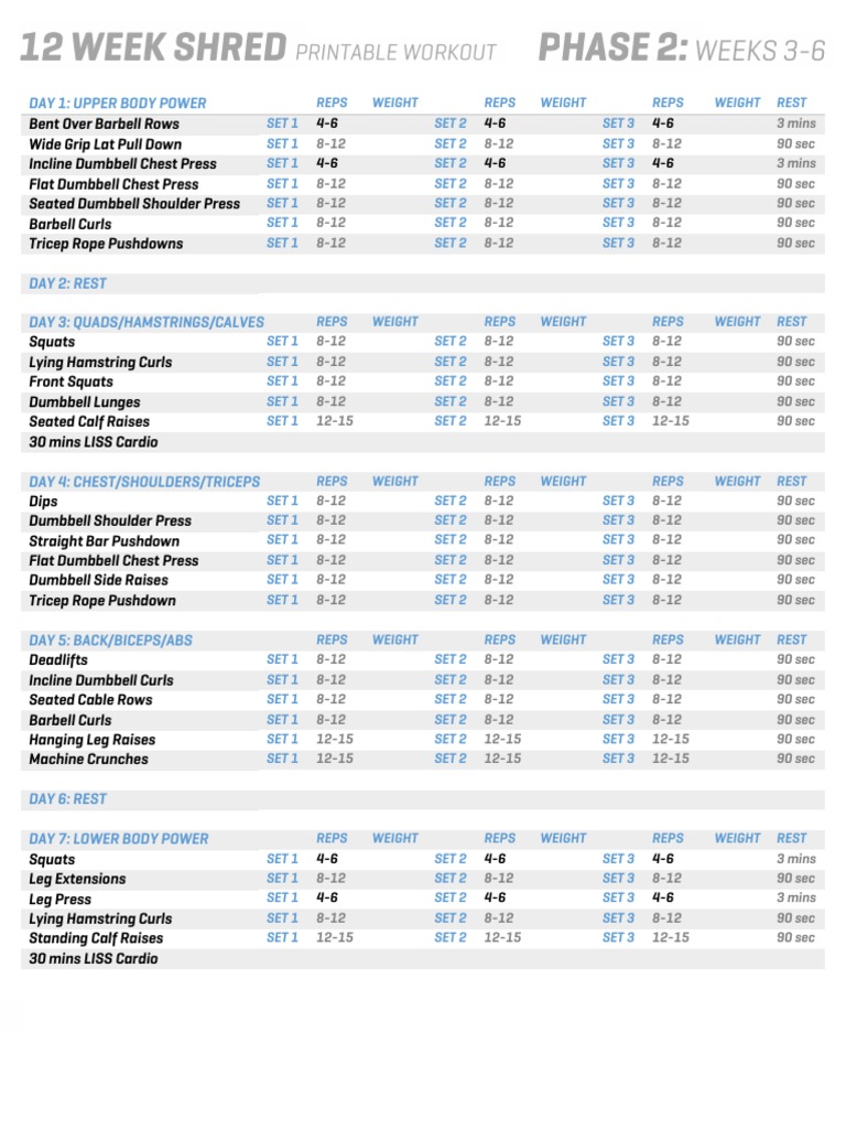 Phase 2 Week 3-6 Printable Workout Log PDF | PDF | Sports | Recreation