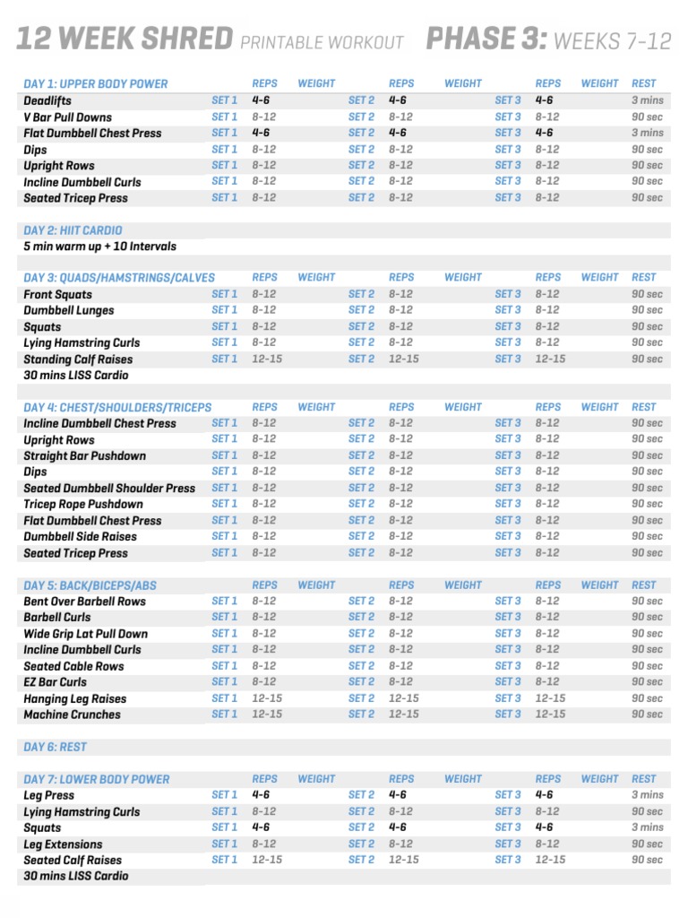 Phase 3 Week 7-12 Printable Workout Log PDF | PDF | Recreation ...