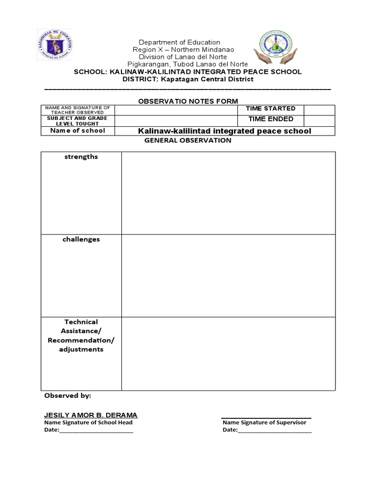 Observation Form | PDF | Career & Growth | Business