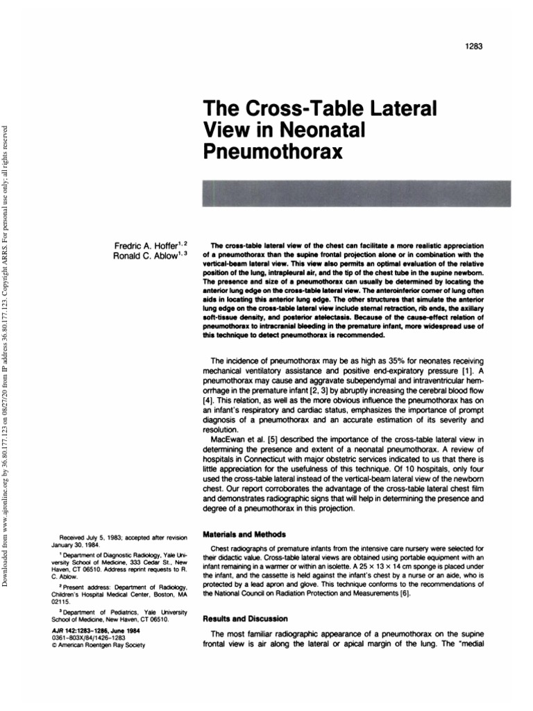 The Cross-Table Lateral View in Neonatal Pneumothorax (Ajr) | PDF ...