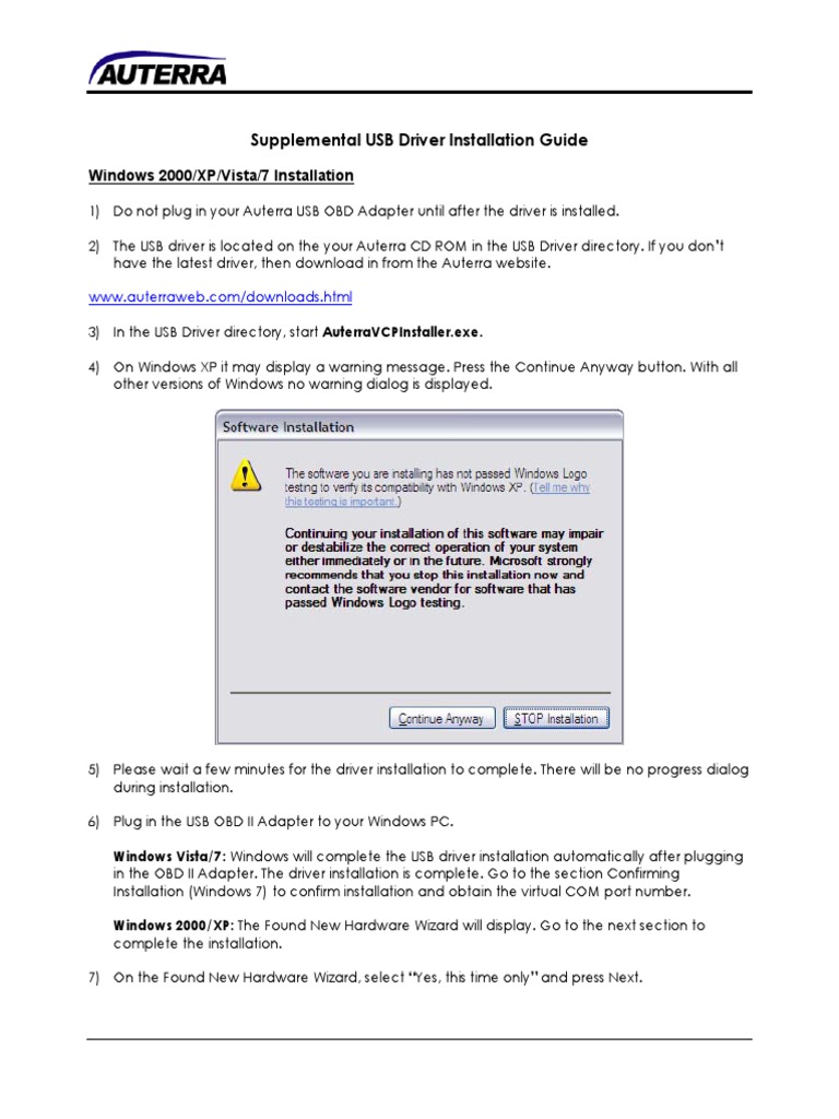 Supplemental USB Driver Installation Guide: Windows 2000/XP/Vista/7 Installation | PDF | Device ...
