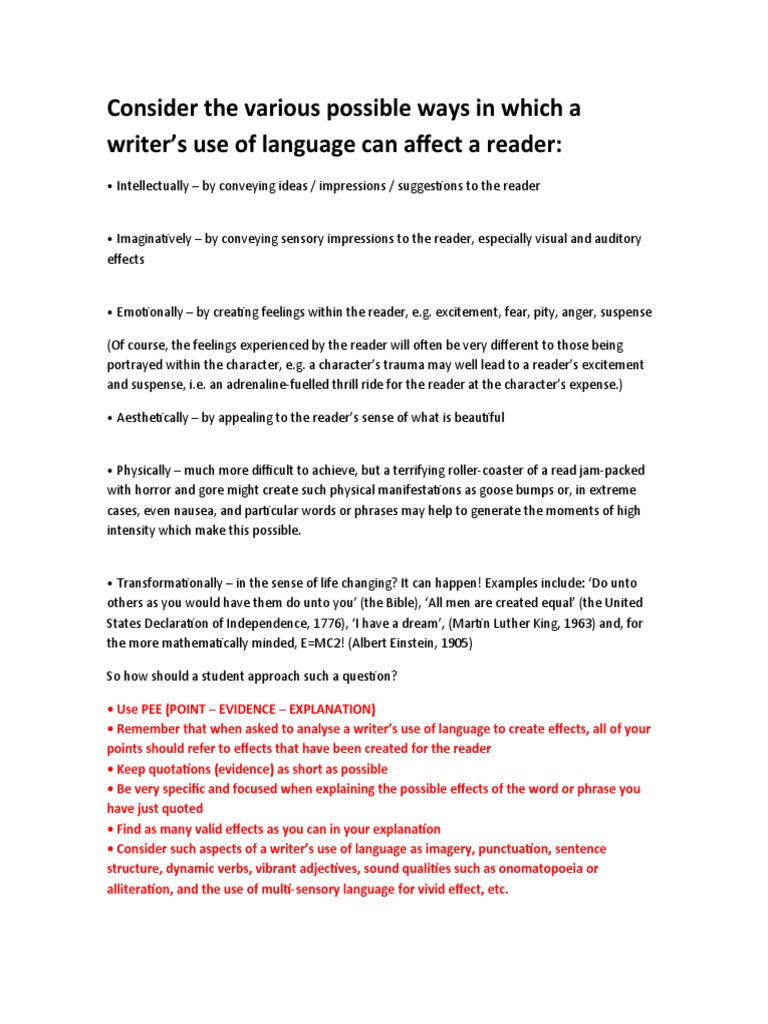 Consider The Various Possible Ways in Which A Writer's Use of Language ...