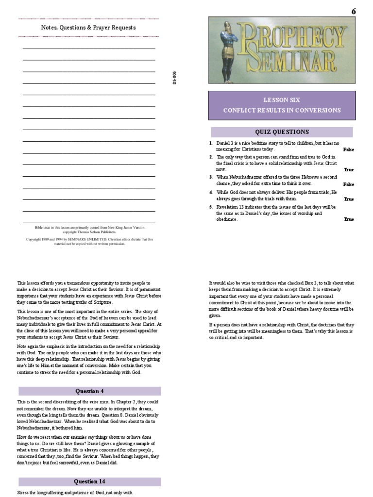 Notes, Questions & Prayer Requests: Lesson Six Conflict Results in ...