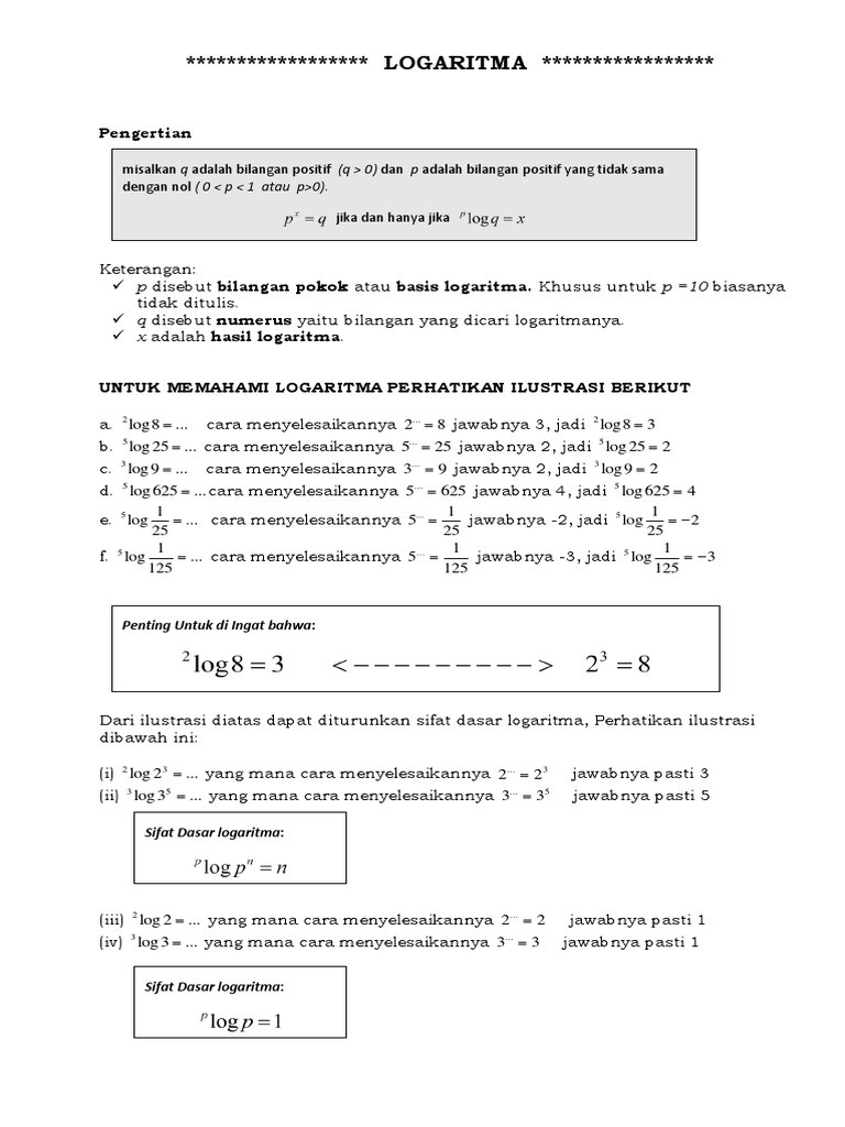 Rumus Dan Contoh Logaritma Kelas 10 SMK/sma | PDF