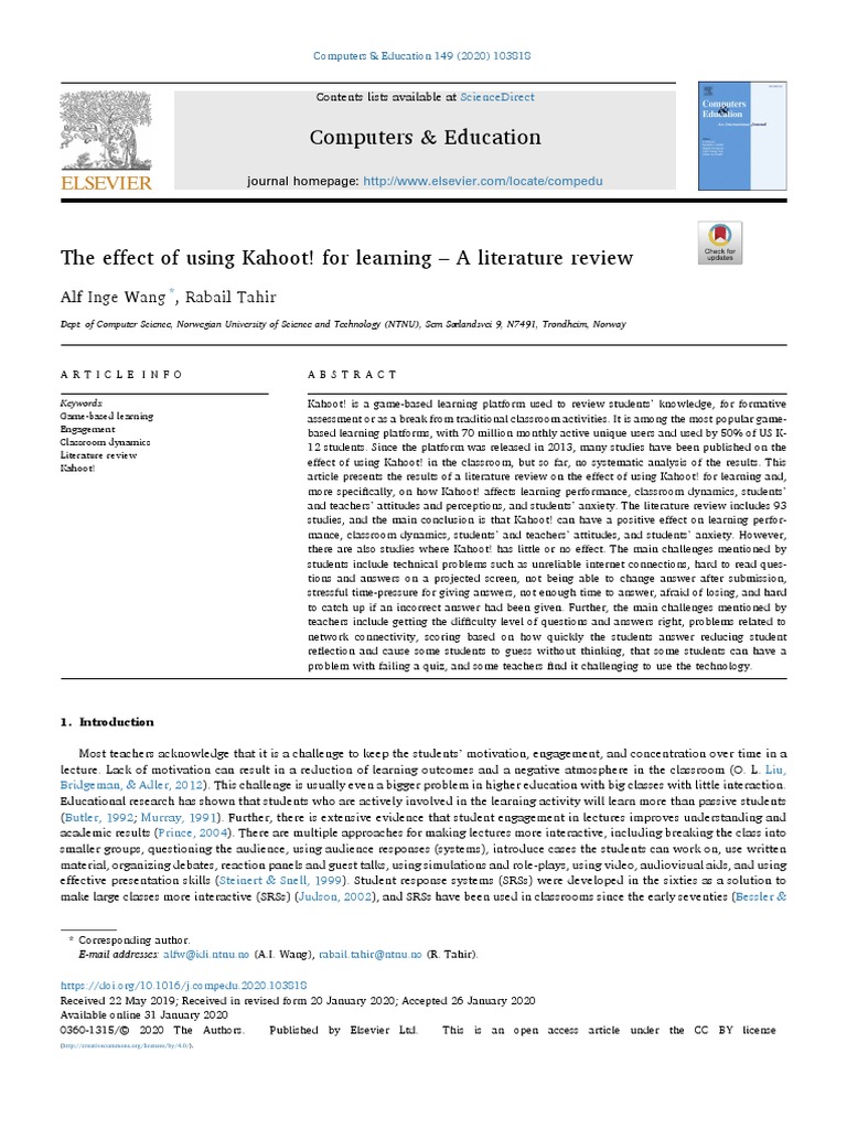 Computers & Education: Alf Inge Wang, Rabail Tahir | PDF ...