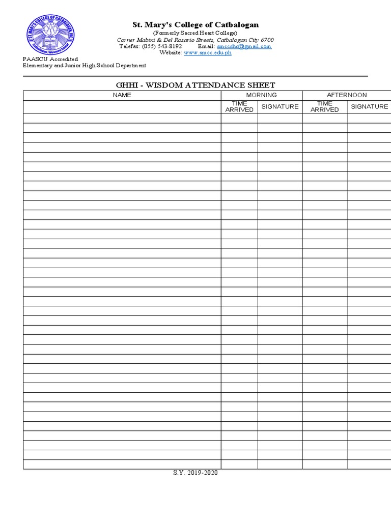 St. Mary's College Attendance Sheet 2019-2020 | PDF
