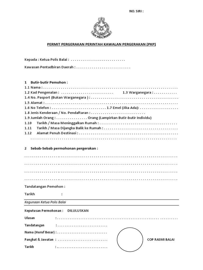 Borang Pergerakan PKP | PDF
