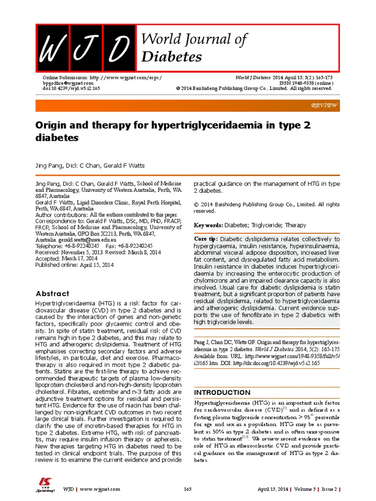 Origin and Therapy For Hypertriglyceridaemia in Type 2 Diabetes | PDF ...