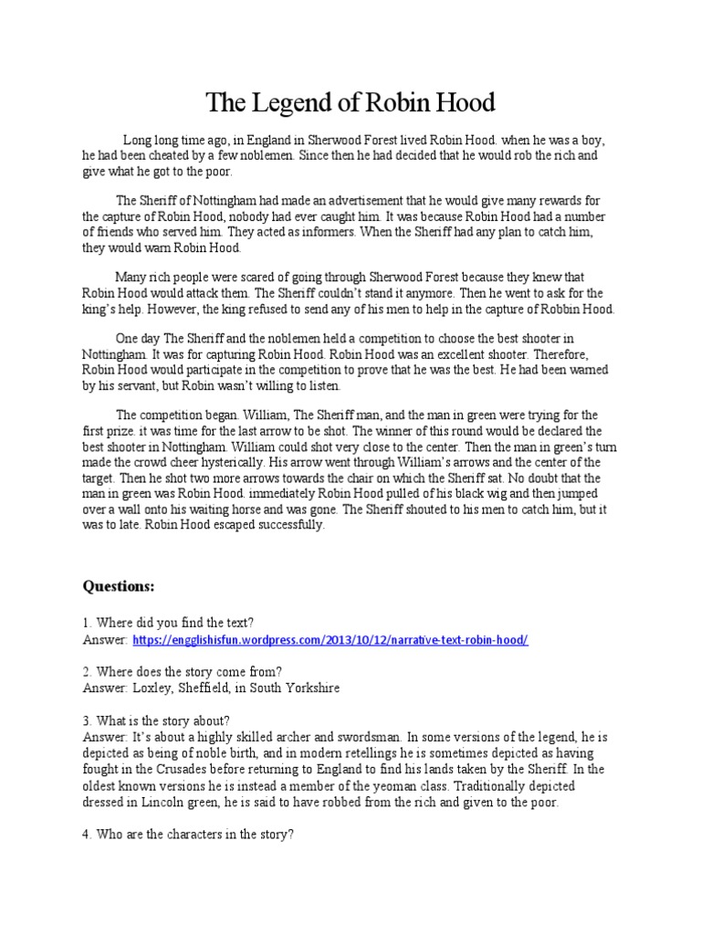 The Legend of Robin Hood: Questions | PDF | Robin Hood