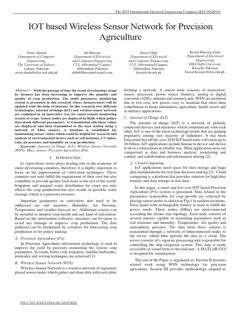 IOT Based Wireless Sensor Network For Precision Agriculture: Abstract ...