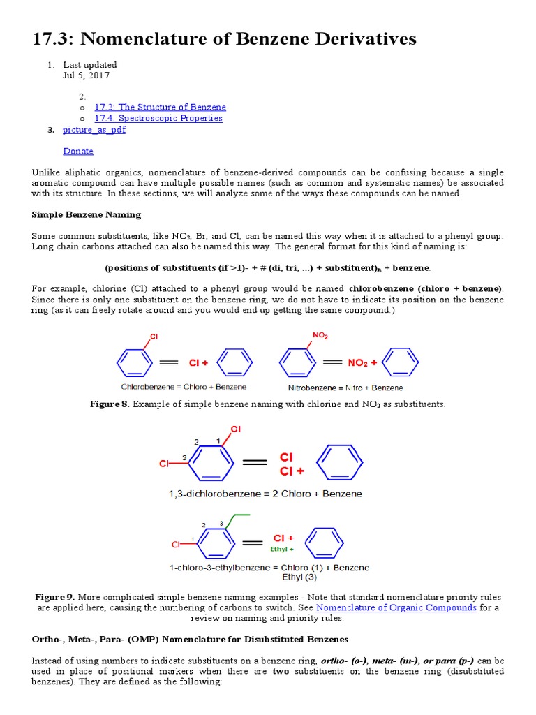 17.3: Nomenclature of Benzene Derivatives | PDF | Benzene | Chemical ...