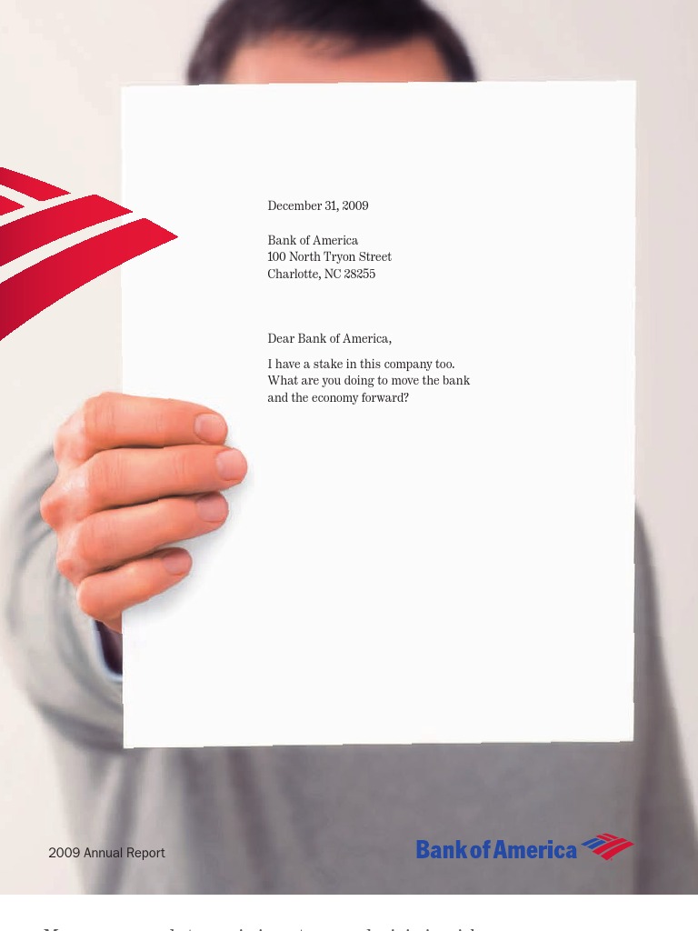 December 31, 2009 Bank of America 100 North Tryon Street Charlotte, NC ...