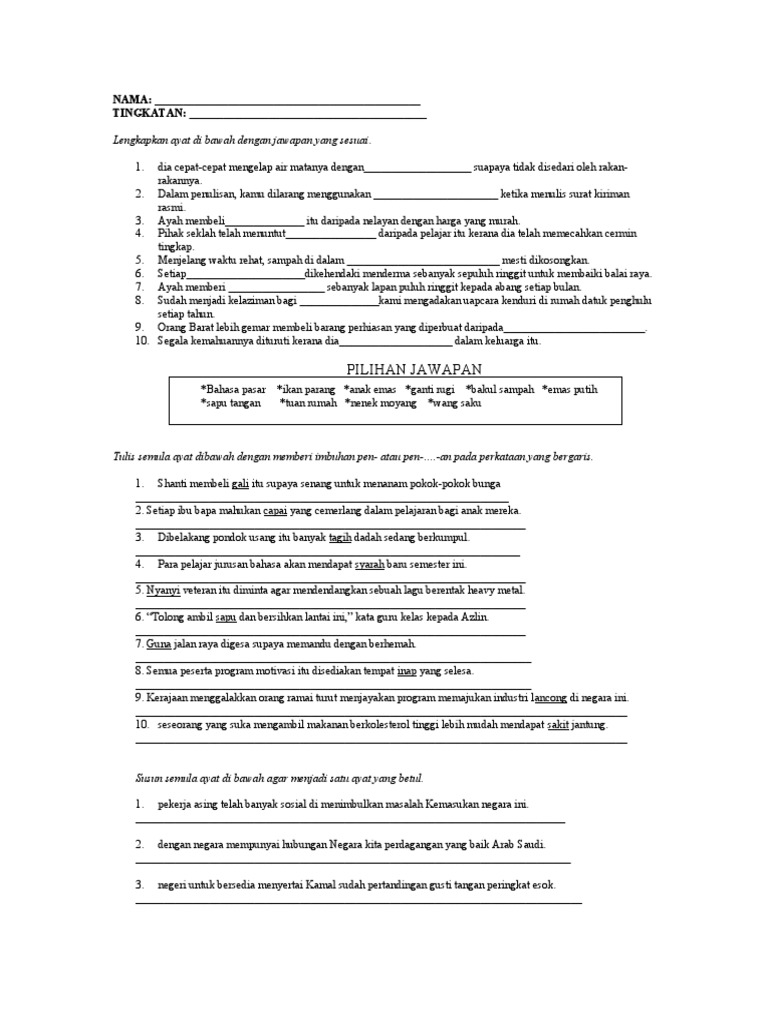 Soalan Bahasa Melayu Peralihan | PDF