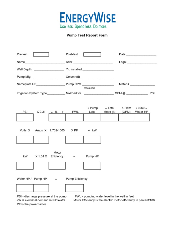 Pump Test Report Form: Measured | PDF