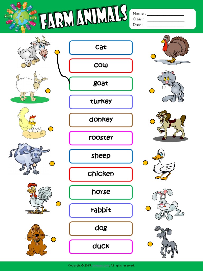 Farm Animals Esl Vocabulary Matching Exercise Worksheet For Kids PDF | PDF