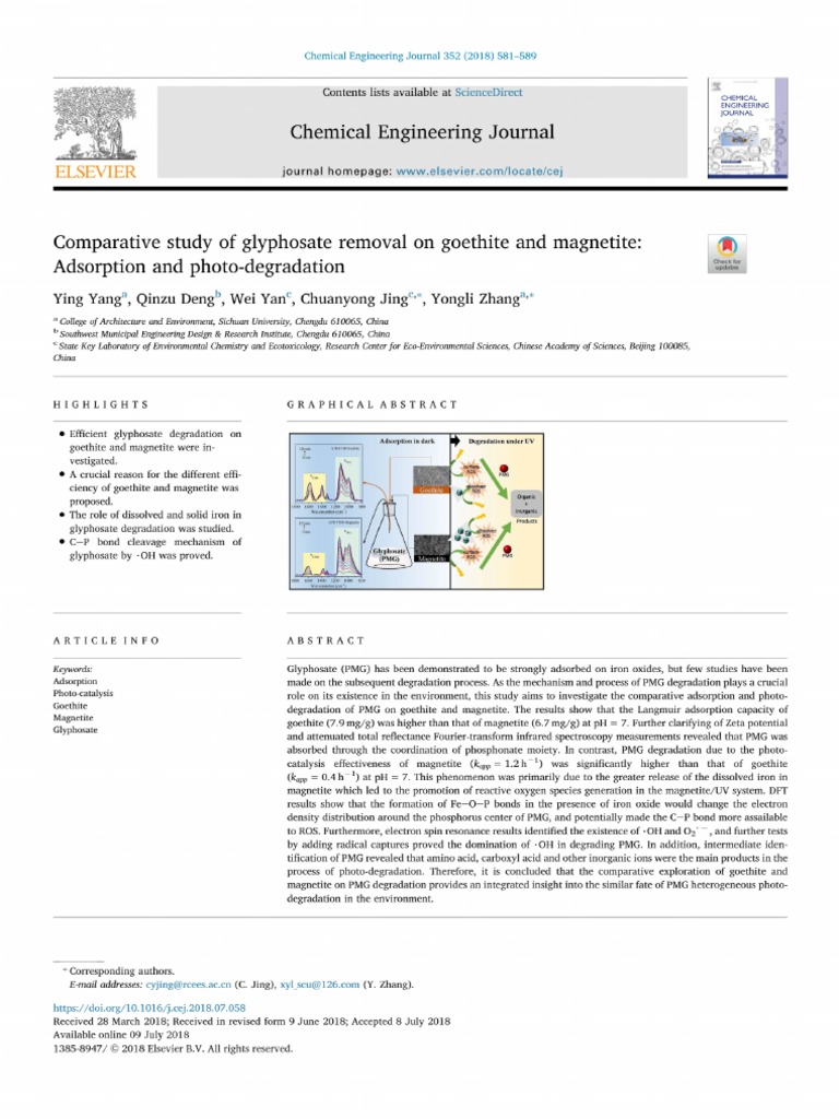 Comparative Study of Glyphosate Removal On Goethite and Magnetite ...