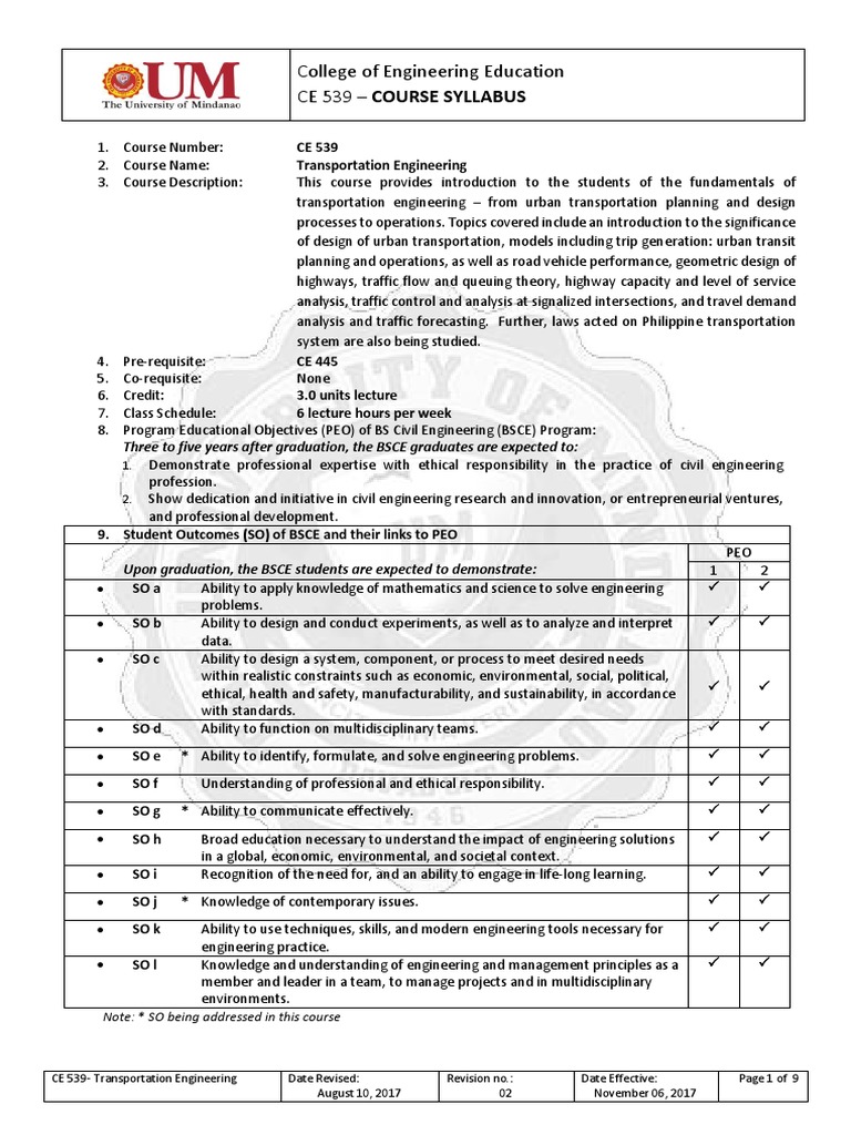 College of Engineering Education Ce 539 - Course Syllabus | PDF ...