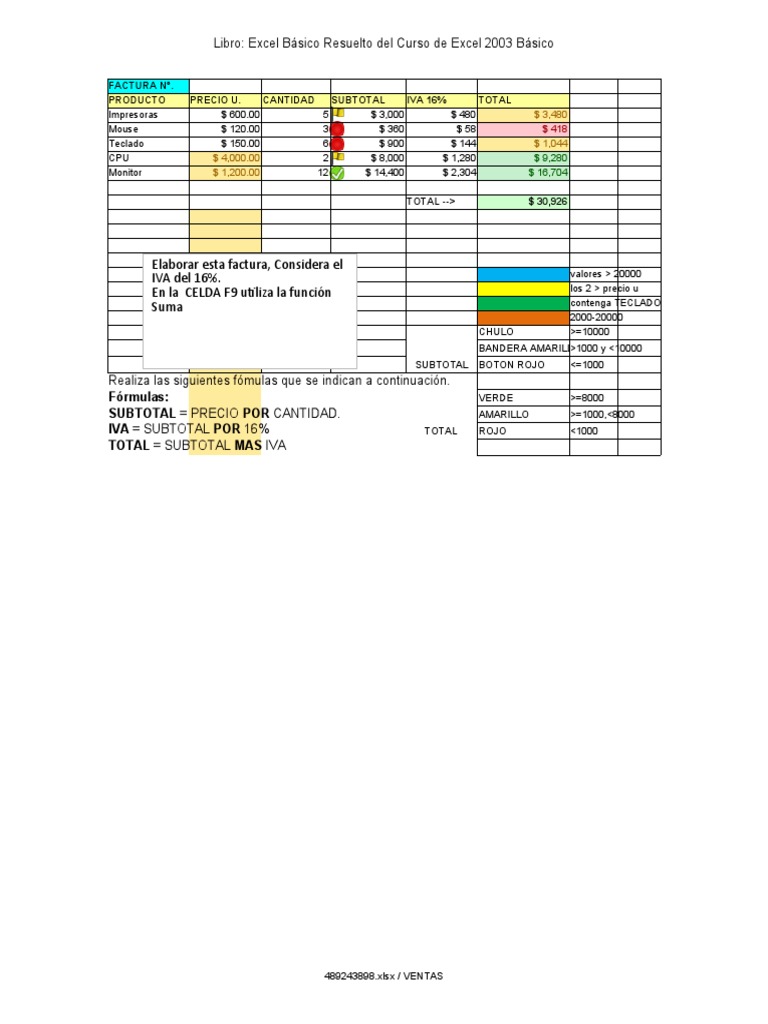 EXAMEN EXCEL BASICO Ver 2 | PDF | Microsoft Excel | Equipo de oficina