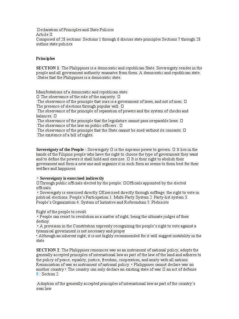 Philippines Declaration of Principles & Policies | PDF | International ...