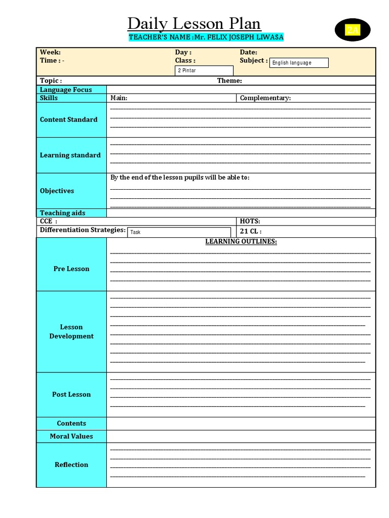 Daily Lesson Plan Year 2 (Blank Sheet) | PDF | Lesson Plan | Pedagogy