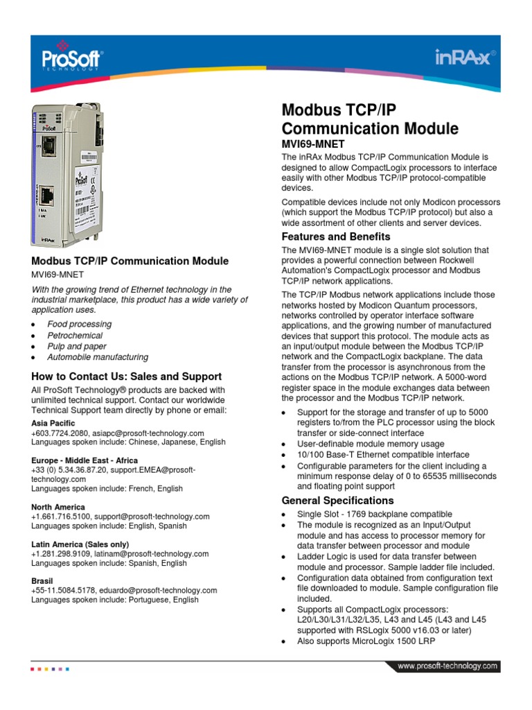 Modbus TCP/IP Communication Module: Mvi69-Mnet | PDF | Transmission Control Protocol | Internet ...