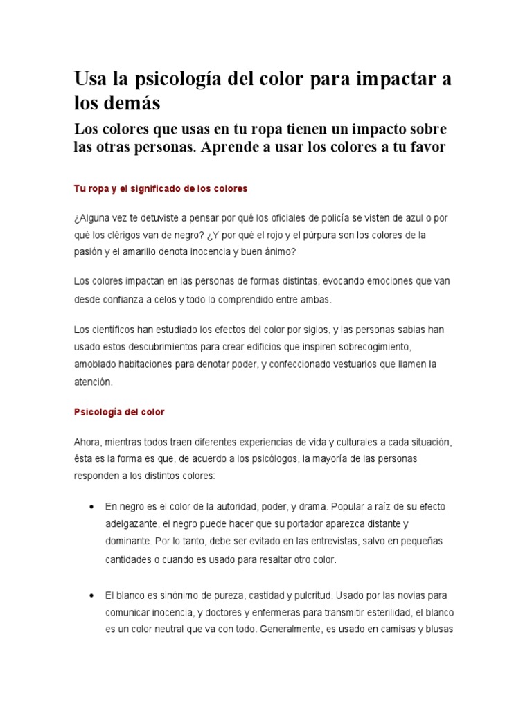 Usa La Psicología Del Color para Impactar A Los Demás | PDF | Color ...