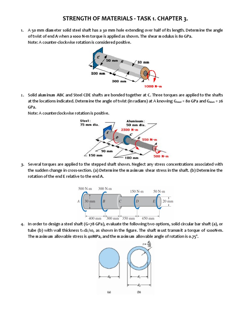 Strength of Materials - Task 1. Chapter 3 | PDF | Torque | Stress ...
