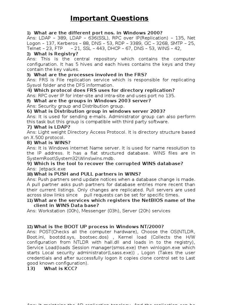 Important Windows Server Questions | PDF | Active Directory | Domain Name System