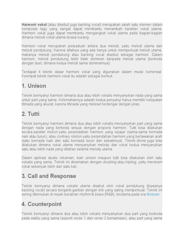 TEKNIK DASAR HARMONI VOKAL | PDF