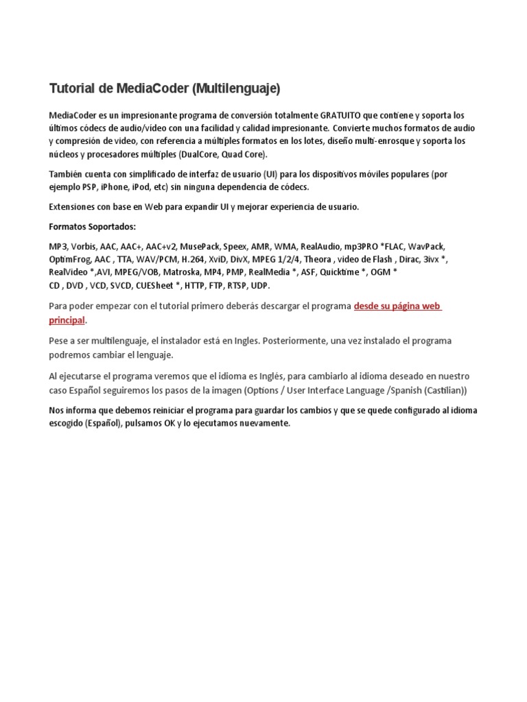 Tutorial de MediaCoder | PDF | Códec | Compresión de datos