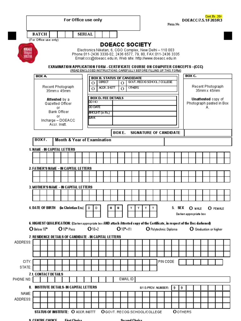 Doeacc Society: For Office Use Only | PDF | Test (Assessment ...