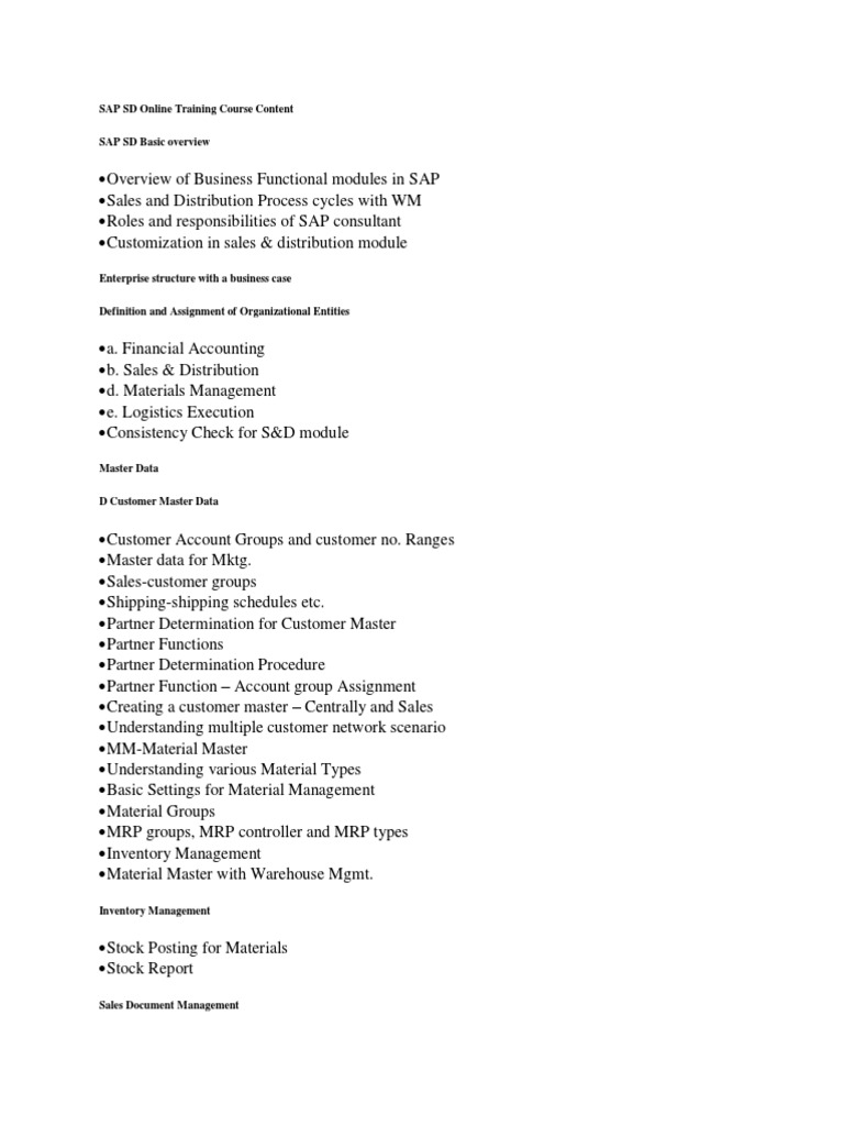 Sap SD Course Content | PDF | Cheque | Pricing