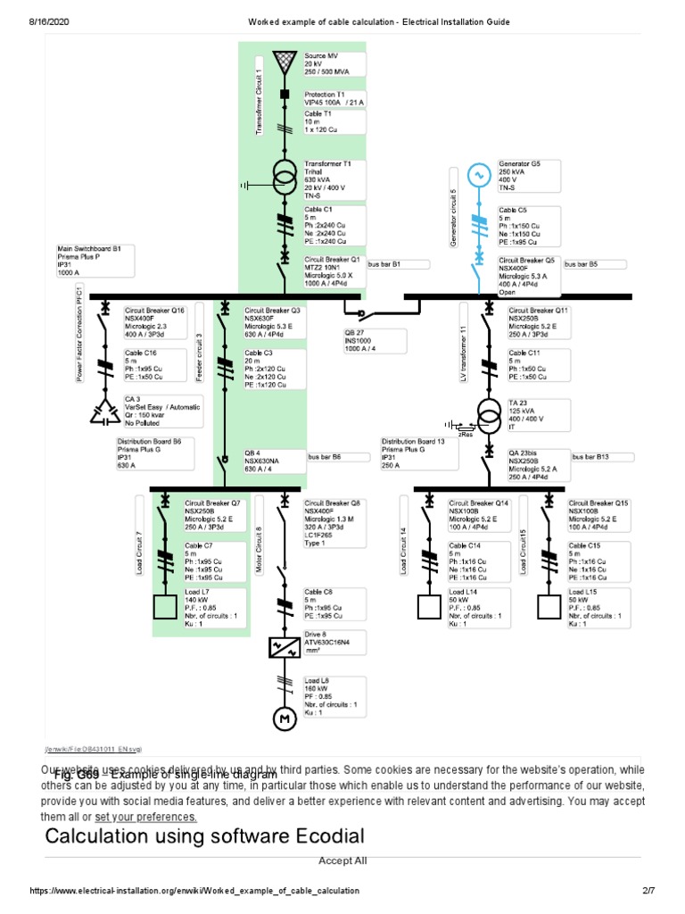 Calculation Using Software Ecodial: Fig. G69 - Example of Single-Line ...