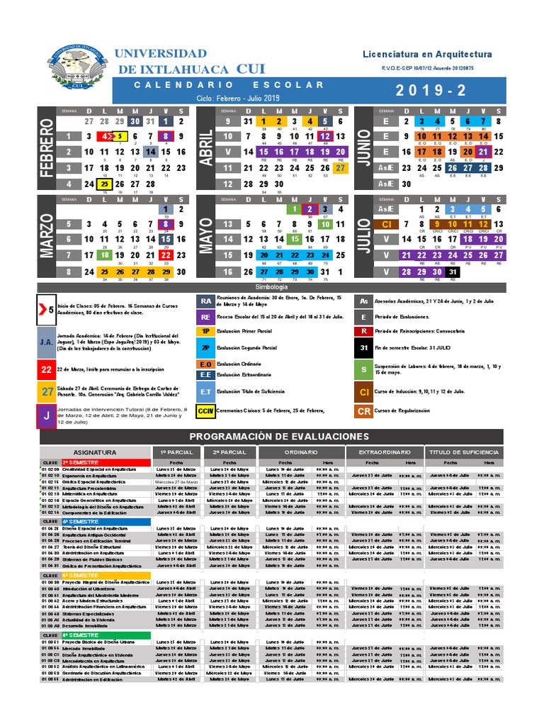 Calendario 2019-2 Arquitectura Uicui 4feb19 | PDF